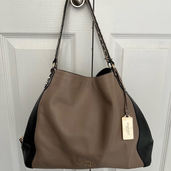 Coach | Bags | Coach Tricolor Hobo Bag Taupeblackwhite Python Trim Excellent Condition | Poshmark